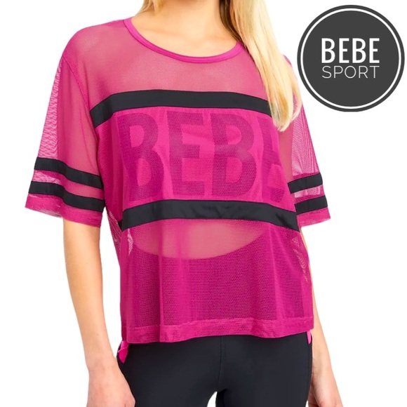 bebe | Tops | Nwt Bebe Sport Raspberry Black Mesh Top Sz X Sexy | Poshmark